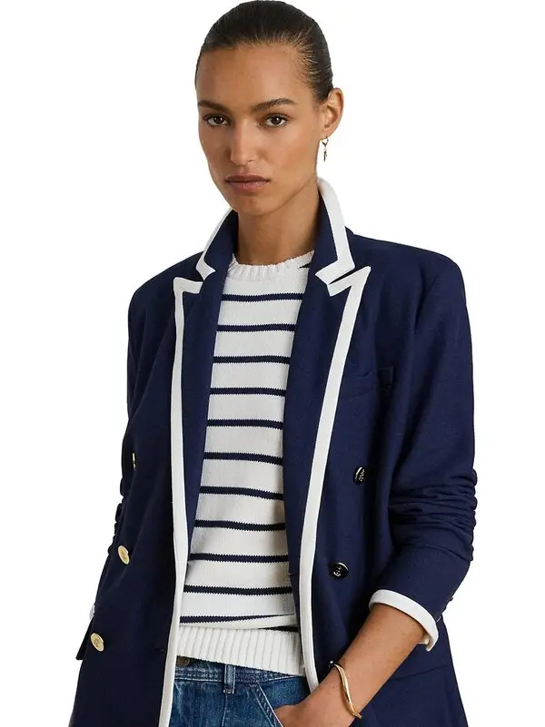 Ralph Lauren Double-breasted Piqué Blazer - Refined Navy/white
