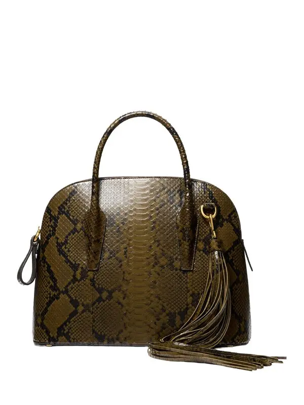 Michael Kors Kaitlin Large Snake Embossed Leather Satchel - Green