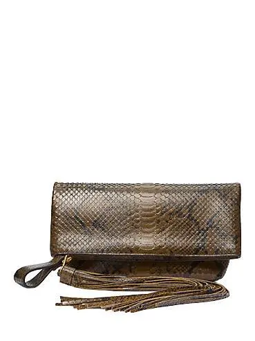 Michael Kors Lily Snake Embossed Leather Foldover Clutch - Green