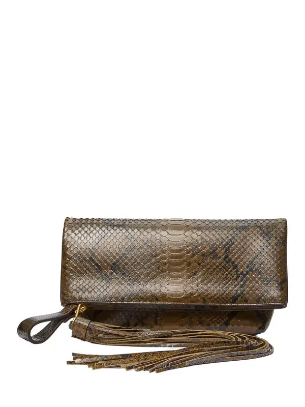 Michael Kors Lily Snake Embossed Leather Foldover Clutch - Green