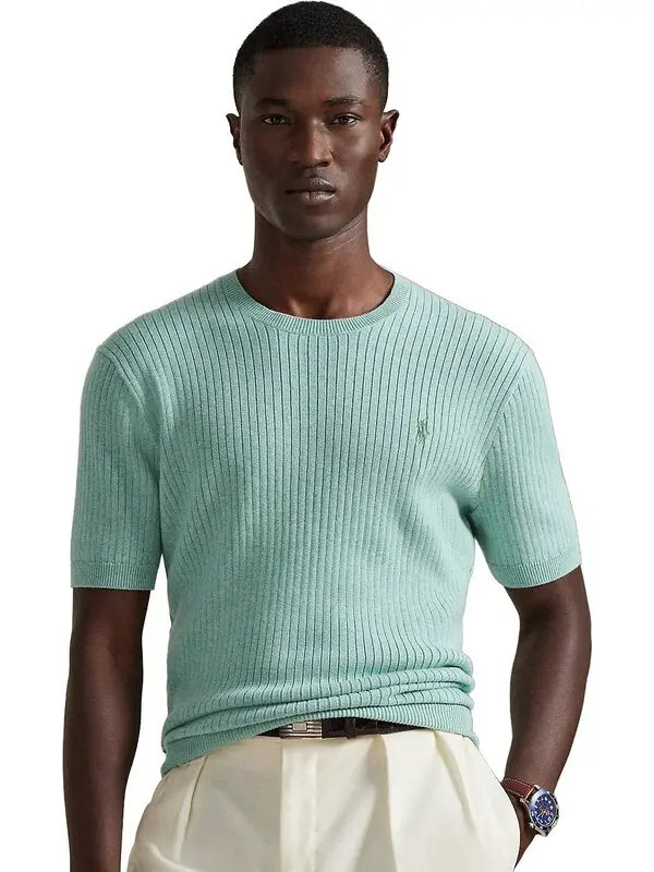 Ralph Lauren Rib-knit Cotton Short-sleeve Sweater - Green Swallow Heather