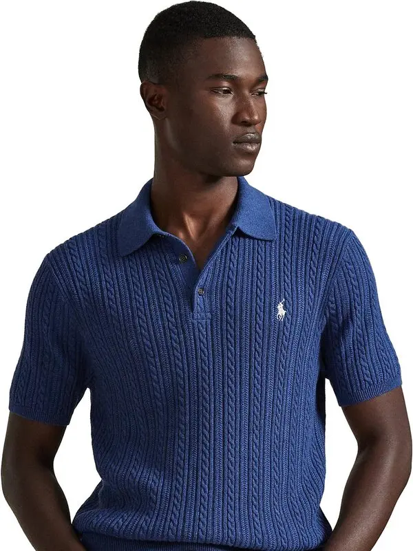 Ralph Lauren Cable-knit Cotton Polo Sweater - Rustic Navy Heather