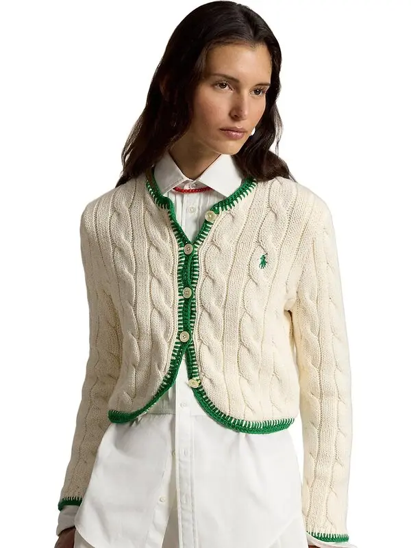 Ralph Lauren Cable-knit Cropped Cardigan - Cricket Cream