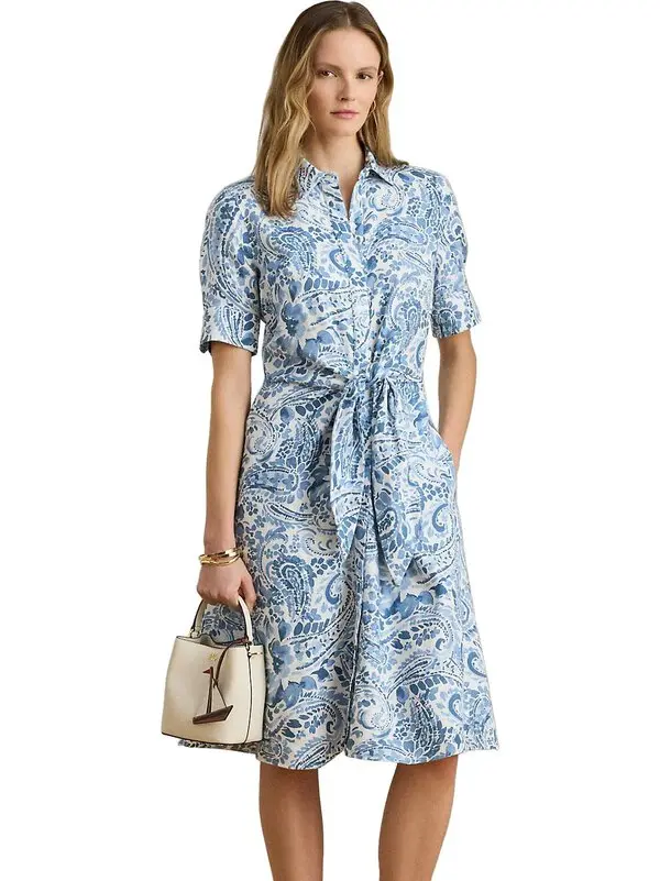 Ralph Lauren Paisley Linen Shirt Dress - White/blue