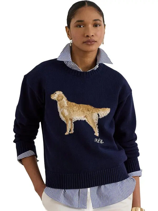 Ralph Lauren Intarsia-knit Golden Retriever Crewneck Sweater - Refined Navy Multi