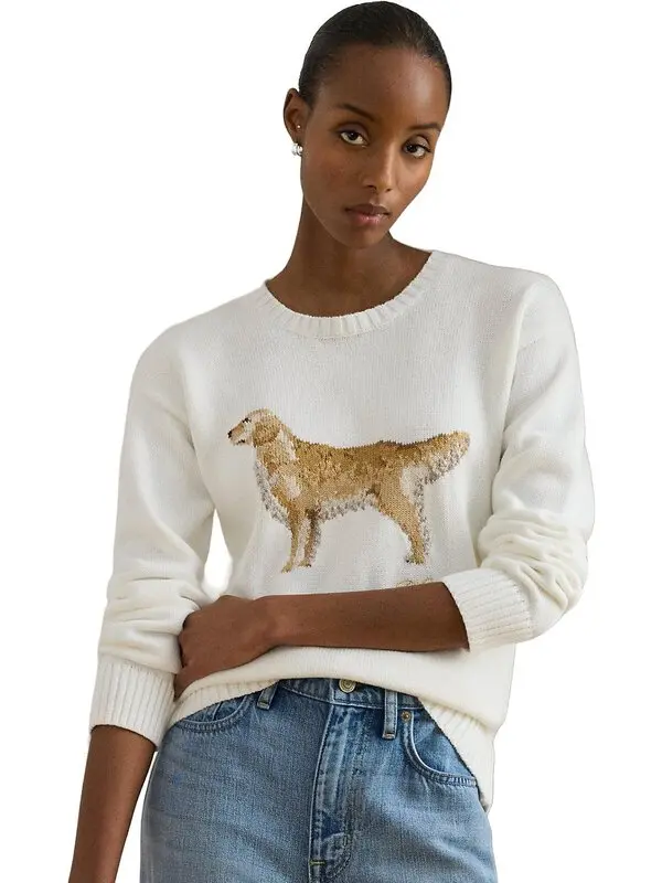 Ralph Lauren Intarsia-knit Golden Retriever Crewneck Sweater - White Multi