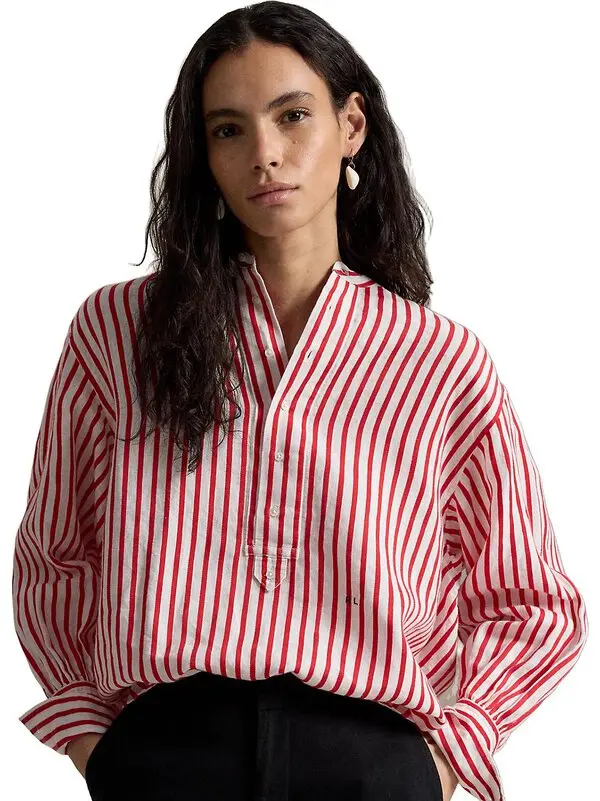 Ralph Lauren Striped Linen Shirt - White Red