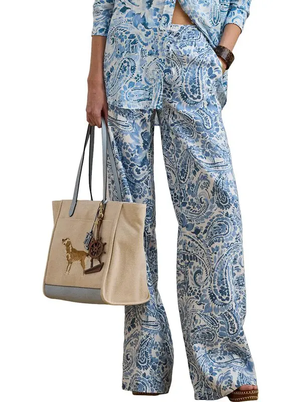 Ralph Lauren Paisley Linen Wide-leg Pants - White/blue