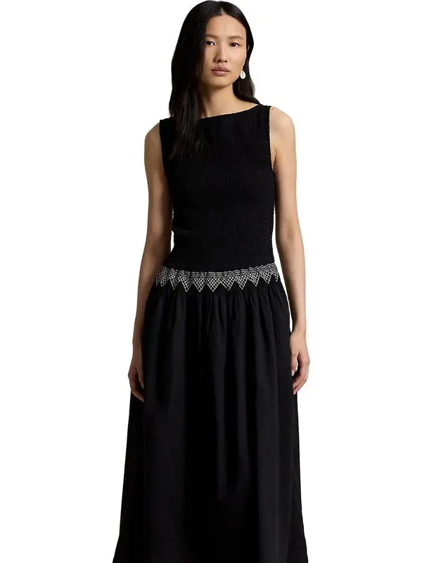 Ralph Lauren Smocked Cotton Voile Dress - Polo Black