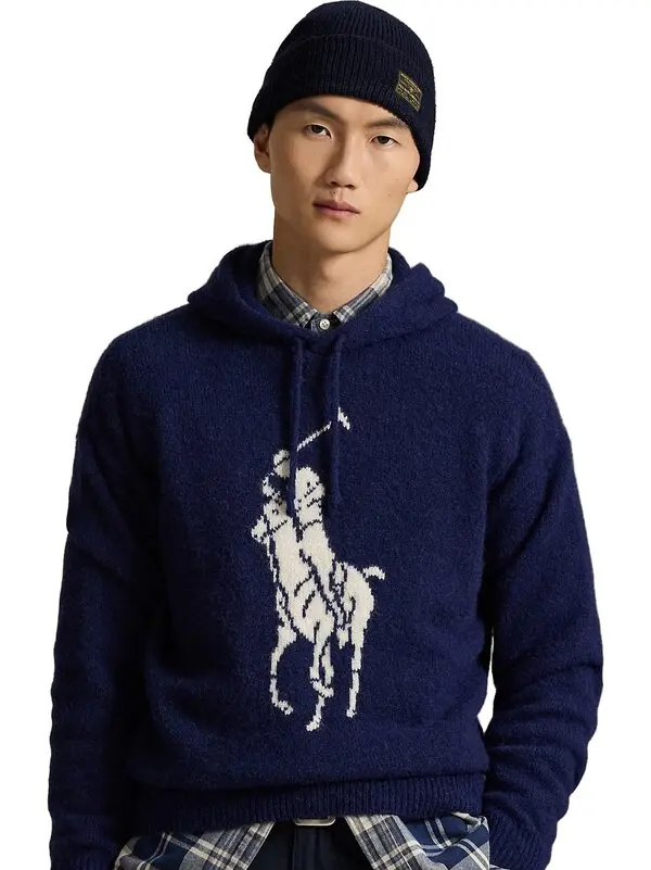 Ralph Lauren Big Pony Wool-blend Hooded Sweater - Navy Combo