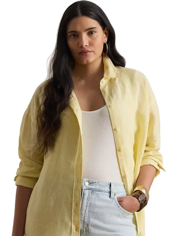 Ralph Lauren Relaxed Fit Striped Linen Shirt - Yellow/white