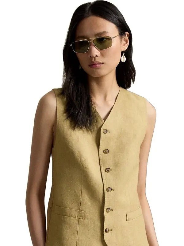 Ralph Lauren Buttoned Linen Vest - Classic Camel