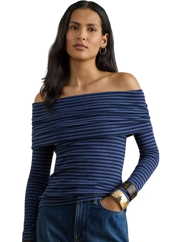 Ralph Lauren Striped Off-the-shoulder Top - Indigo Dusk Heather/navy