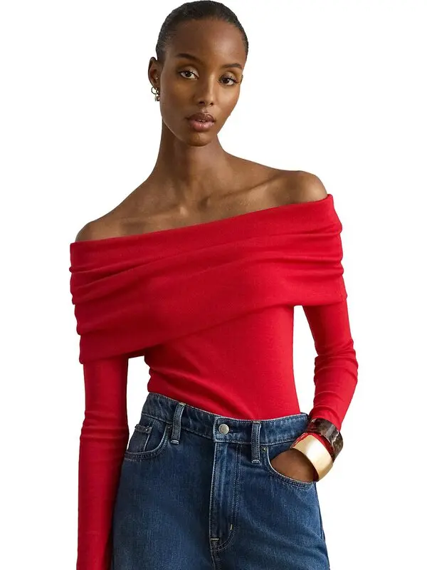 Ralph Lauren Ribbed Cotton-blend Off-the-shoulder Top - Cruise Red
