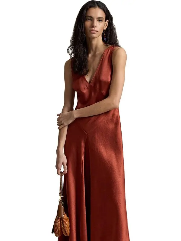 Ralph Lauren Satin Paneled A-line Dress - Rust