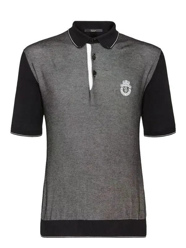 BILLIONAIRE Crest-embroidered Knitted Polo Shirt - Black