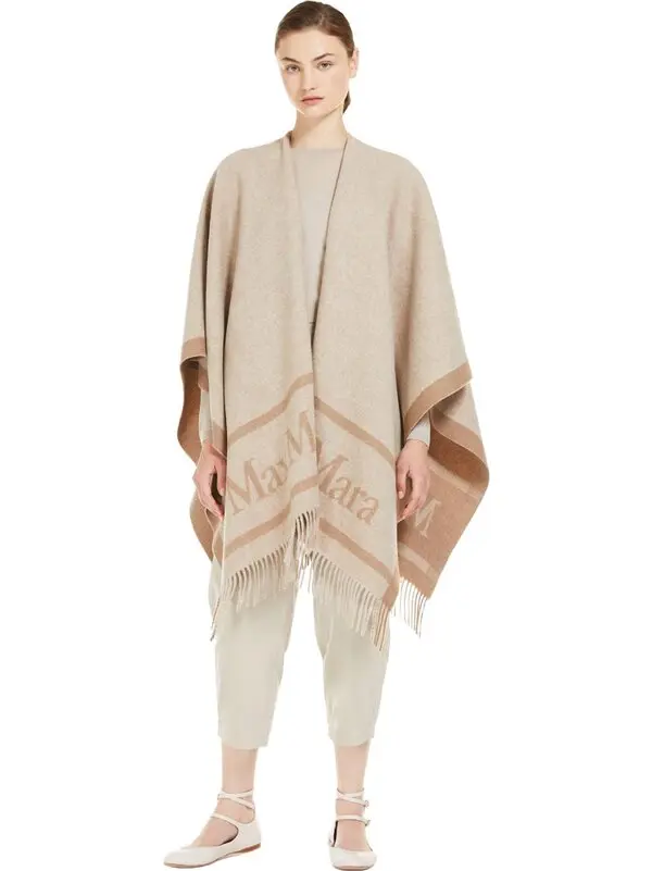 Max Mara Jacquard Wool Poncho - Beige