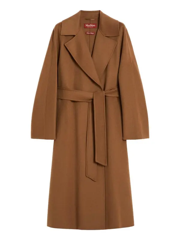 Max Mara Long Wrap Coat In Wool, Cashmere, And Silk - Camel