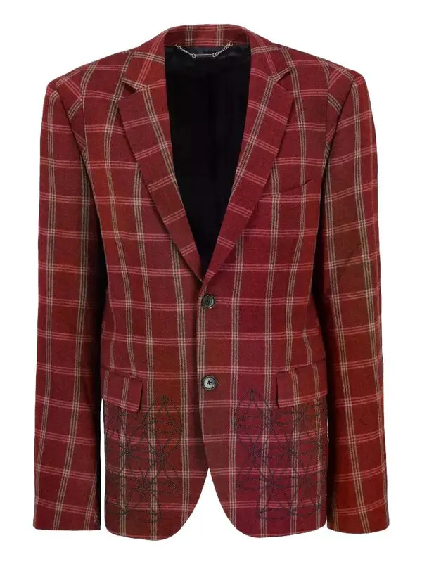 John Richmond Checked Embroidered Blazer - Red
