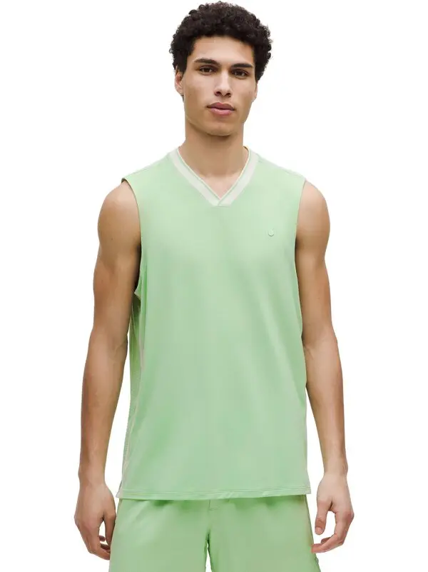 Lululemon Mesh-paneled Sleeveless Tennis Shirt - Kale Krush/light Ivory