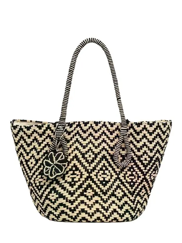 HOSS INTROPIA Woven Satchel With Flower Appliqu - Black