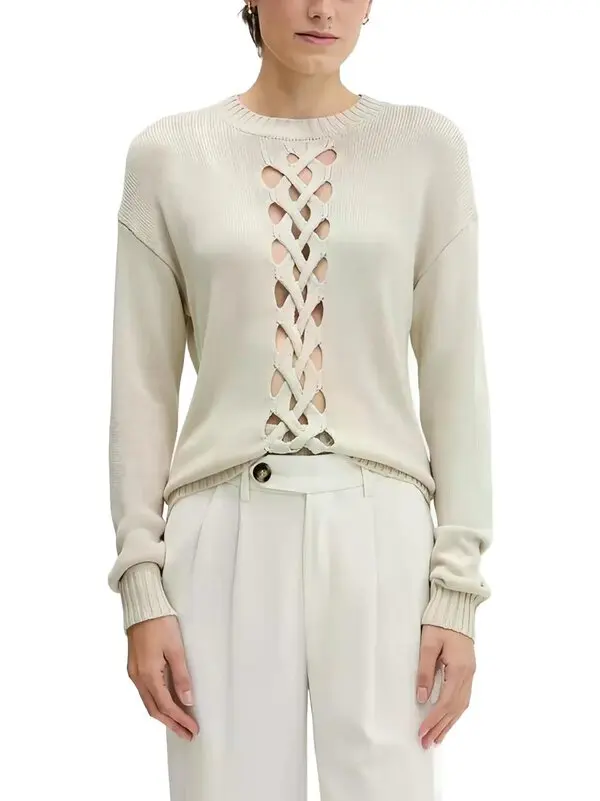 Sisley Fine-knit Lattice Detailing Sweater - Neutrals