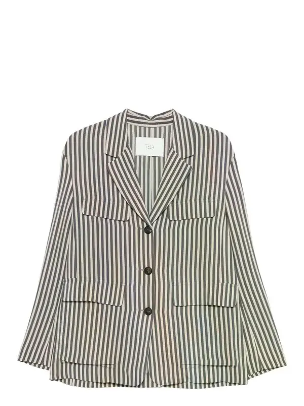 TELA Tangeri Striped Pocket Blazer - Grey