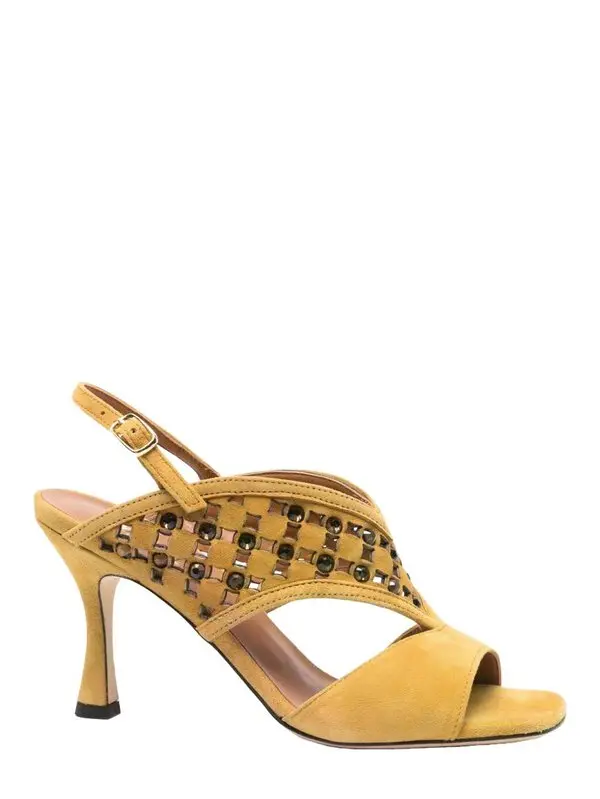 EVALUNA Square-toe Embellished Sandals - Yellow