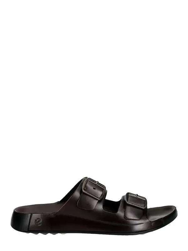 Ecco Buckle Strap Slides - Brown