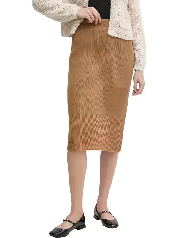Sisley Ribbed-knit Midi Skirt - Brown