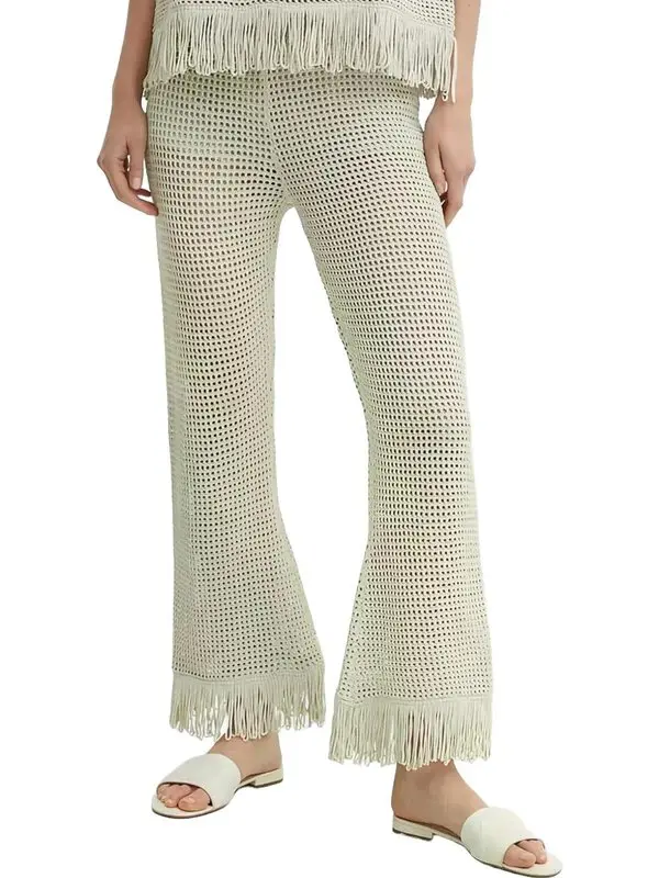 Sisley Fringed Crochet Knit Trousers - Neutrals
