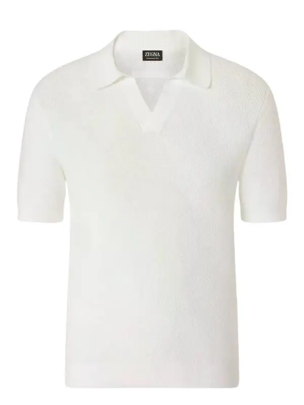 Zegna Oasi V-neck Cotton Polo Shirt - White