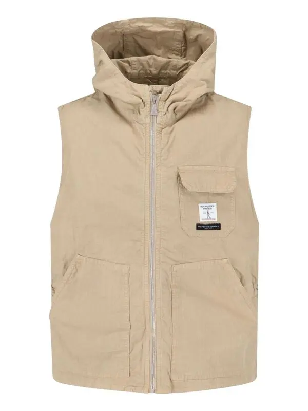 ROY ROGER'S Hooded Cotton Gilet - Beige