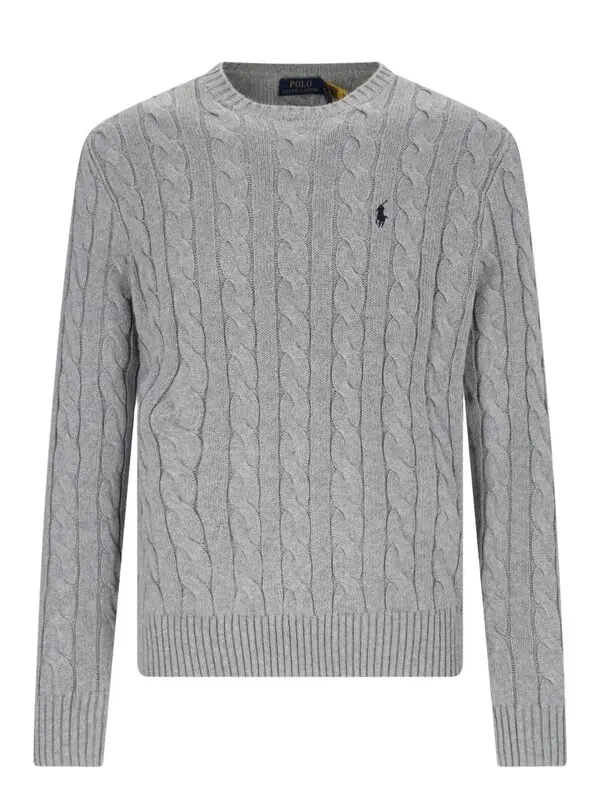 Polo Ralph Lauren Cable Knit Logo Sweater - Gray