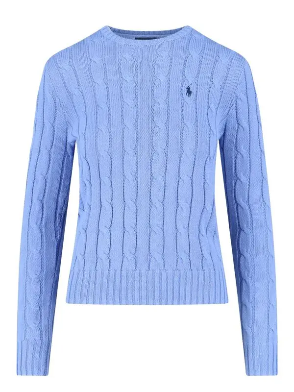 Polo Ralph Lauren Cable Knit Logo Sweater - Light Blue