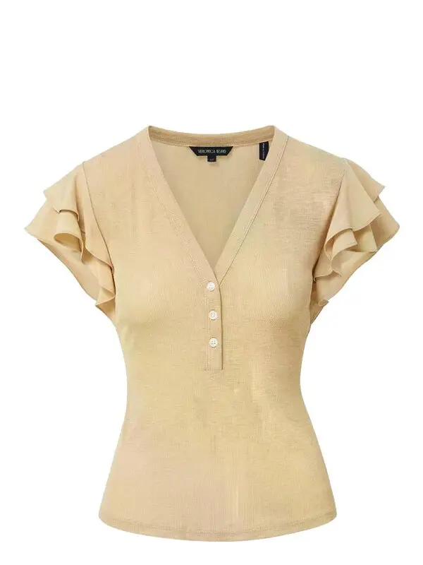 Veronica Beard Aphrodite Ruffled Polo Top - Neutrals
