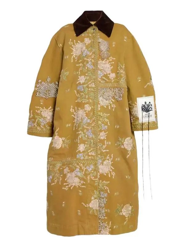 Erdem Floral-embroidered Crystal-embellished Coat - Yellow