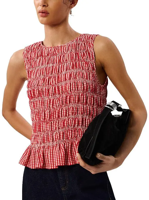 Whistles Gingham Shirred Top - Red/white