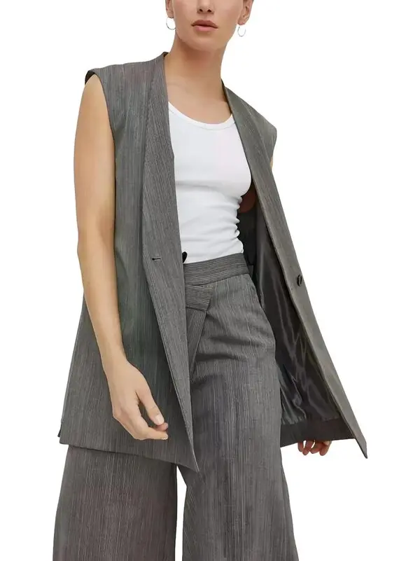 LOVECHILD Striped Double-breasted Waistcoat - Grey