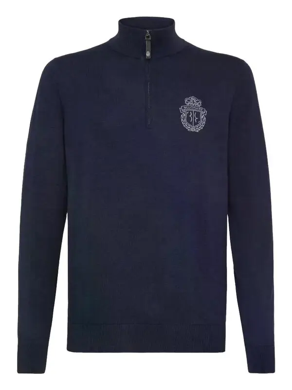 BILLIONAIRE Logo-embroidered Half-zip Sweater - Blue