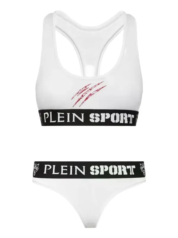 PLEIN SPORT Scratch-print Logo-waistband Underwear Set - White