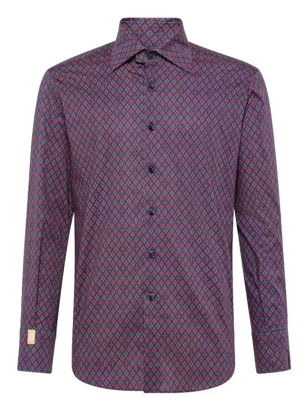 BILLIONAIRE Shirt Silver Cut/flavio Geometric Shirt - Blue