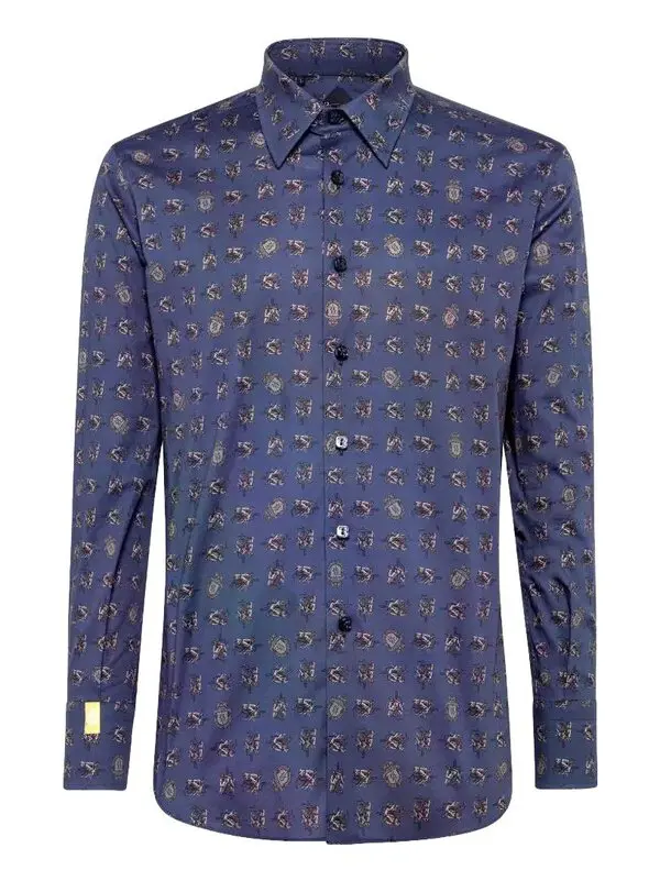 BILLIONAIRE Printed Slim-fit Shirt - Blue