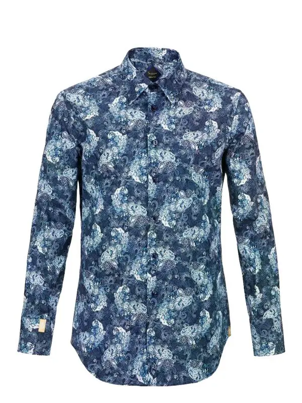 BILLIONAIRE Alberic Floral Button Shirt - Blue