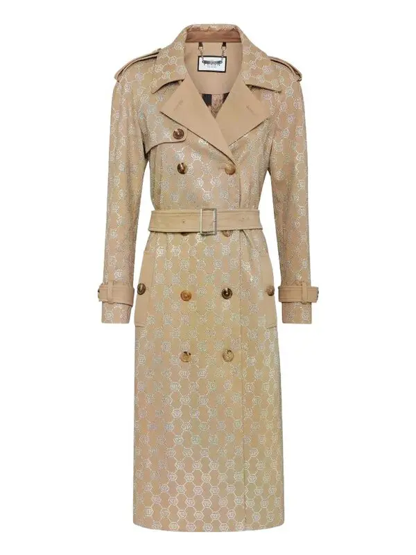 Philipp Plein Monogram Belted Trench Coat - Neutrals