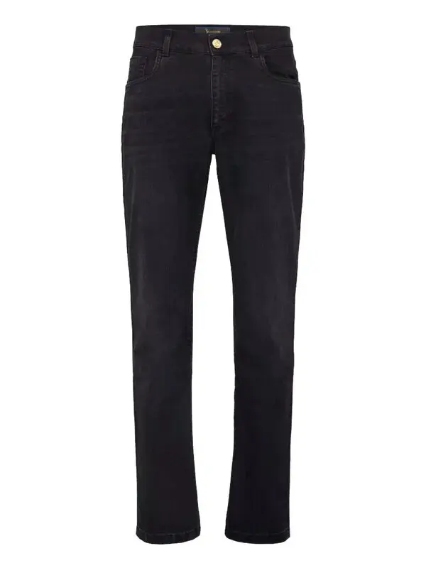 BILLIONAIRE Embroidered Stone-wash Jeans - Black