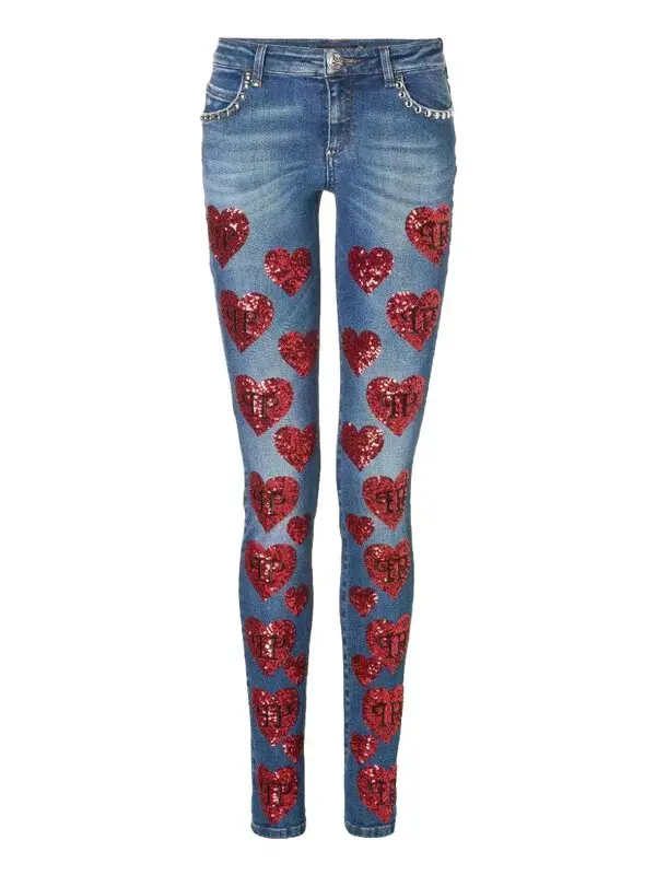 Philipp Plein Heart-detail Slim Fit Jeans - Blue