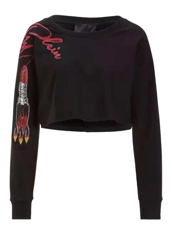 Philipp Plein Mambo Long-sleeved Crop T-shirt - Black