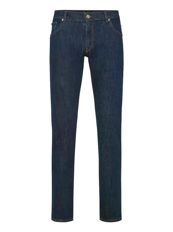 BILLIONAIRE Straight Leg Jeans With Emblems - Blue