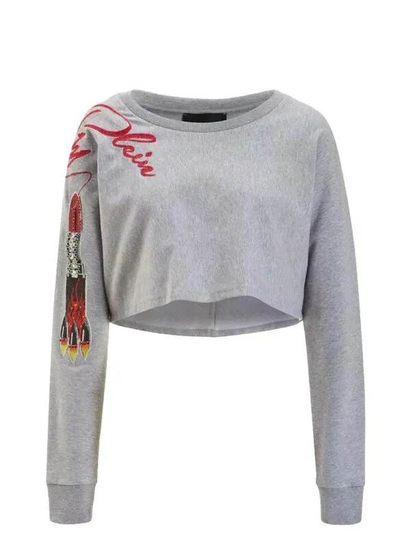 Philipp Plein Lettering Cropped Sweatshirt - Grey
